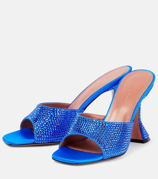 Amina Muaddi Lupita Embellished Satin Mules