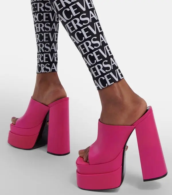 Versace Leather Platform Mules - Pink