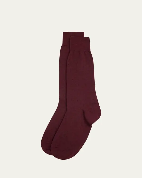 BRESCIANI Cotton Pindot Mid-calf Socks - Burgundy