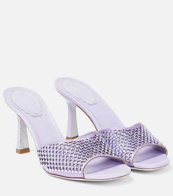 Rene Caovilla Embellished Leather Mules - Purple