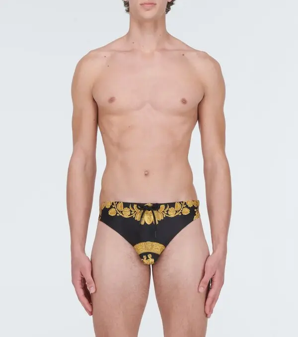 Versace Maschera Baroque Swim Briefs In Black - 50% Off | Editorialist
