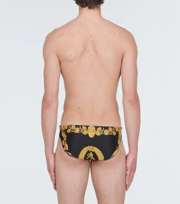 Versace Maschera Baroque Swim Briefs In Black - 50% Off | Editorialist