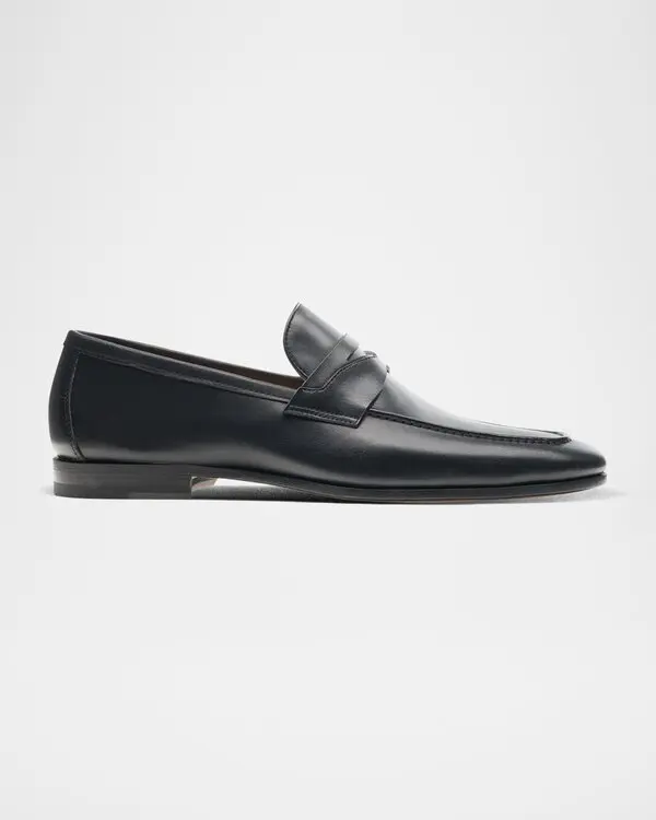 Magnanni Sasso Leather Penny Loafers - Black
