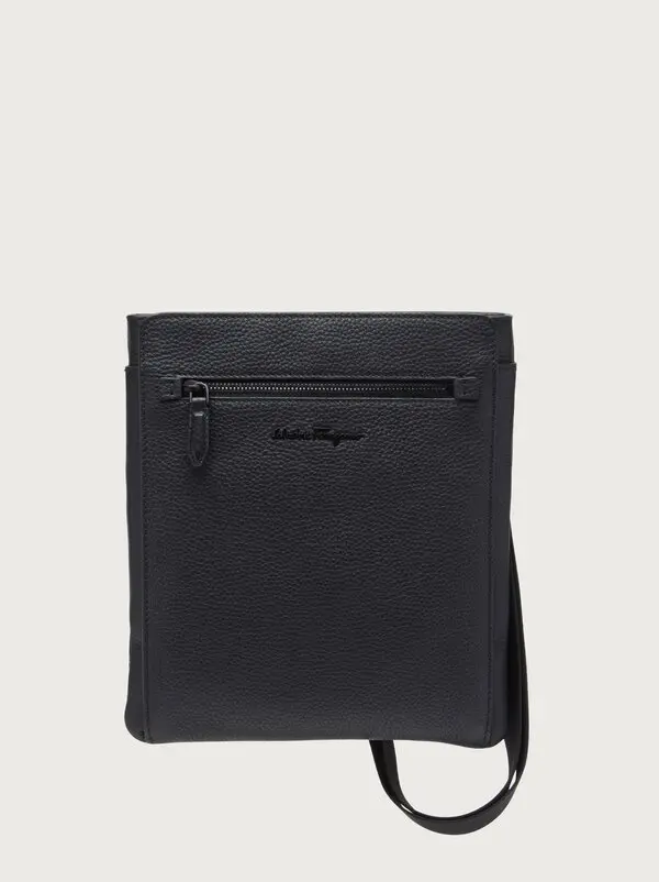 FERRAGAMO Rubberized Calfskin Crossbody Bag - Black