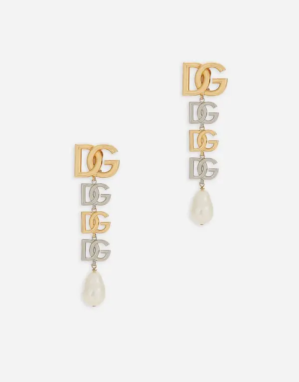 Dolce & Gabbana Two-tone Dg Multi-logo Drop Earrings - Multicolor
