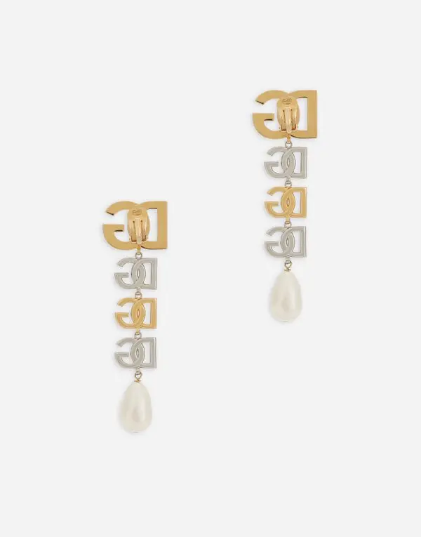 Dolce & Gabbana Two-tone Dg Multi-logo Drop Earrings