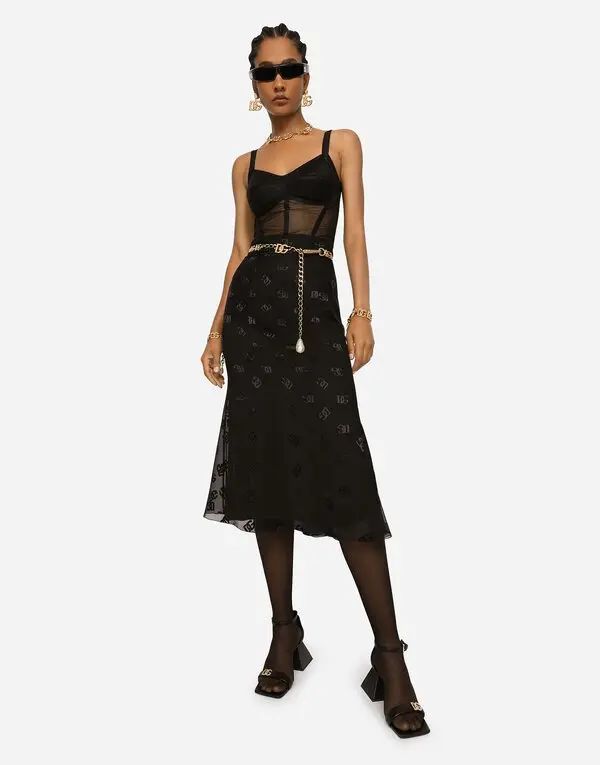 Dolce & Gabbana Devoré Satin Skirt With Dg Logo - Black