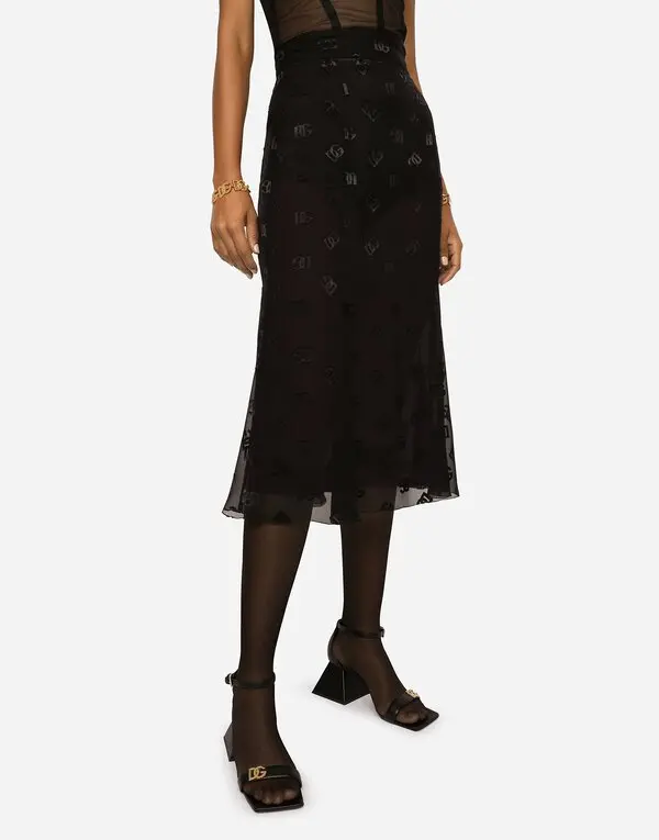 Dolce & Gabbana Devoré Satin Skirt With Dg Logo - Black