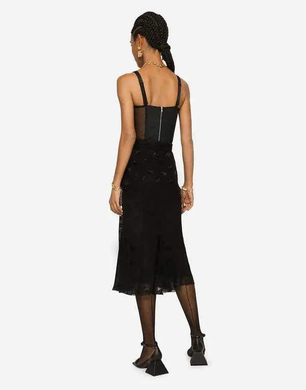Dolce & Gabbana Devoré Satin Skirt With Dg Logo - Black