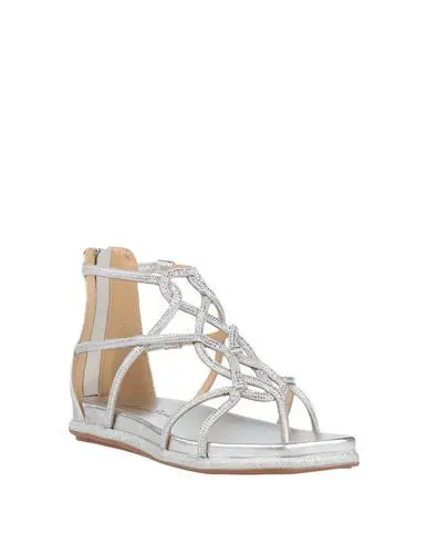 ALMA EN PENA Metallic Leather And Textile Fiber Embellished Thong Sandals