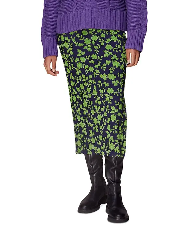 Whistles Linear Floral Side Button Mesh Skirt