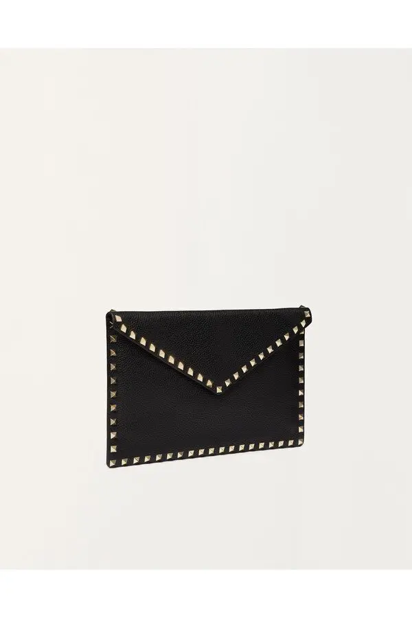 Valentino Garavani Rockstud Grainy Calfskin Envelope Pouch - Black
