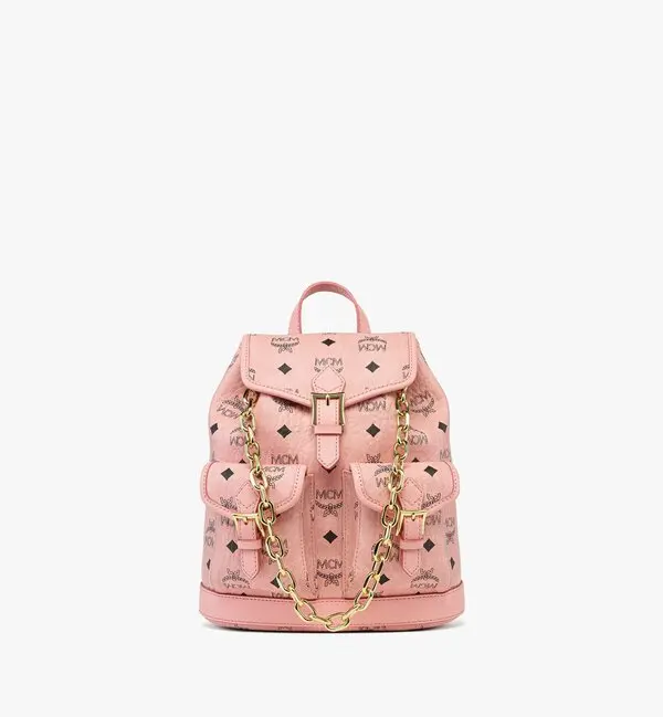 Mcm Drawstring Backpack In Visetos - Soft Pink