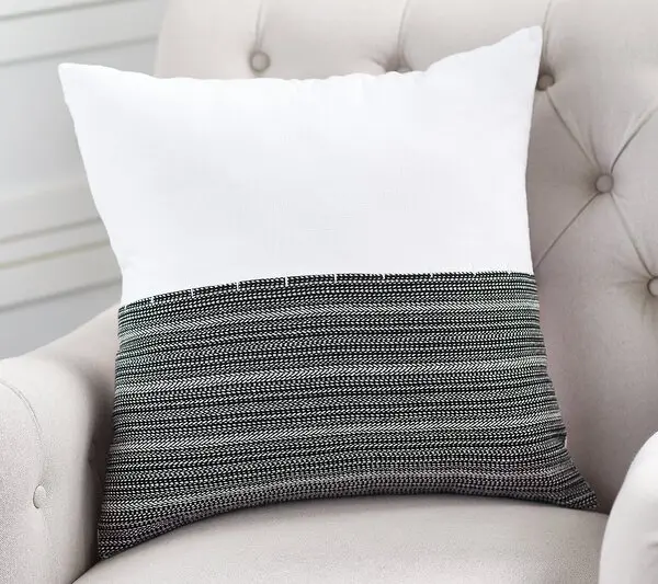 BRIGHT BAZAAR 100% Cotton Pieced Stripe Decorative Pillow By - One-color