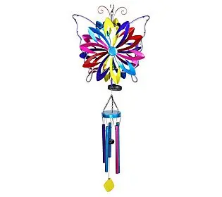 EXHART Solar Double Spinner Butterfly Wind Chime