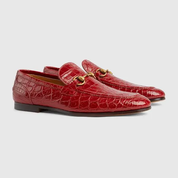 Gucci S Jordaan Crocodile Loafer - Red