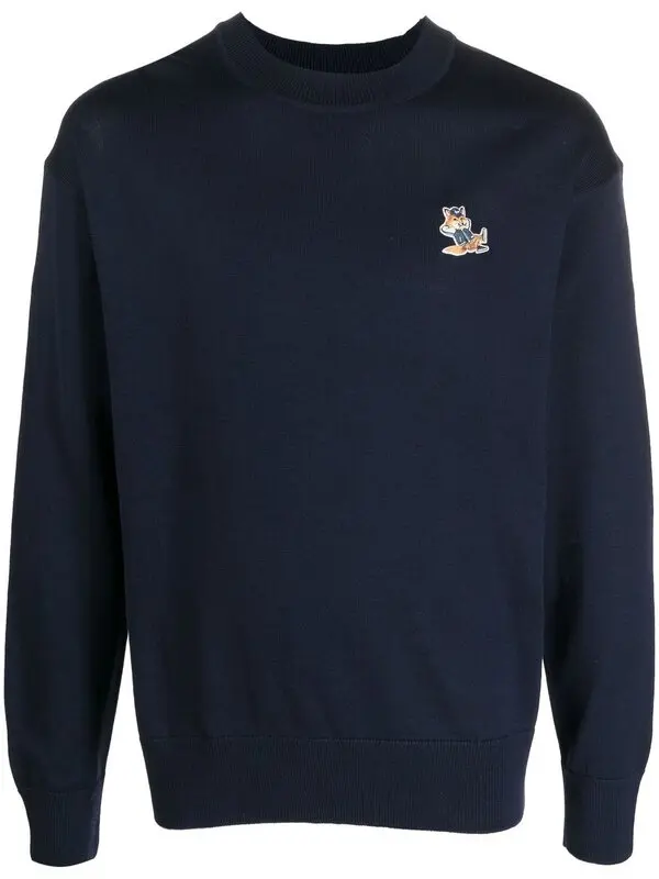 Maison Kitsuné Embroidered Fox-patch Sweatshirt - Blue