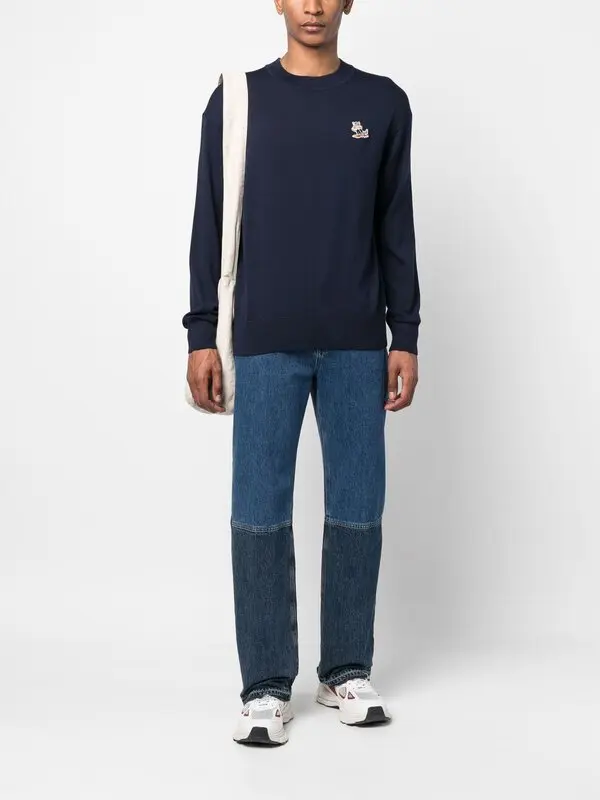 Maison Kitsuné Embroidered Fox-patch Sweatshirt - Blue