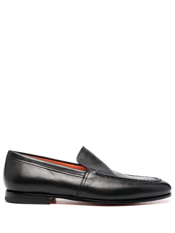 Santoni Almond-toe Leather Loafers - Black