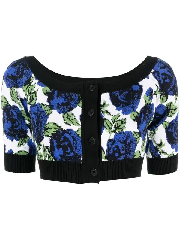 Philosophy Di Lorenzo Serafini Rose-print Knitted Cropped Cardigan - White