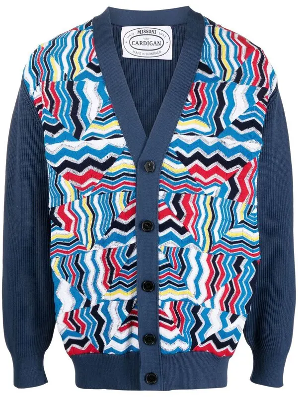 Missoni Graphic Print Knitted Cardigan - Blue