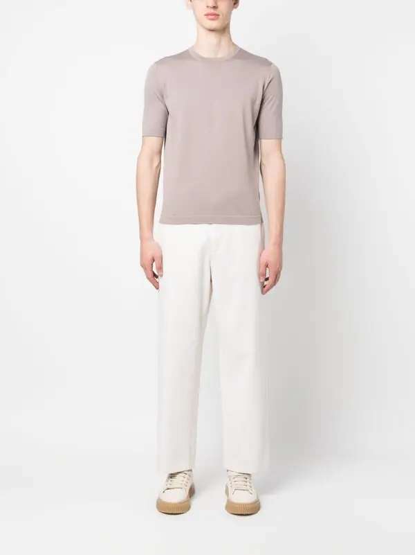 DELL'OGLIO Crew-neck Cotton T-shirt - Brown