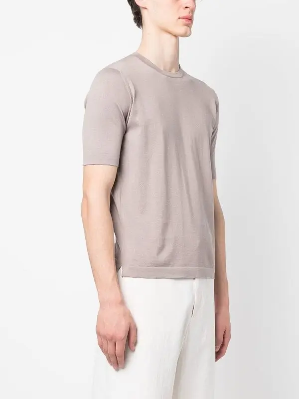 DELL'OGLIO Crew-neck Cotton T-shirt - Brown