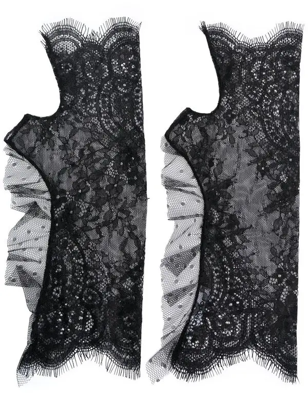 PARLOR Lace Ruffle-trim Fingerless Gloves - Black