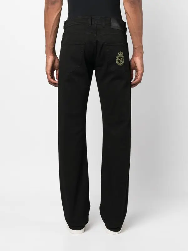 BILLIONAIRE Logo-crest Straight-leg Jeans - Black