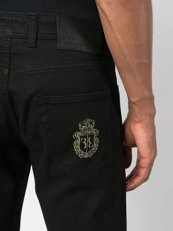 BILLIONAIRE Logo-crest Straight-leg Jeans - Black