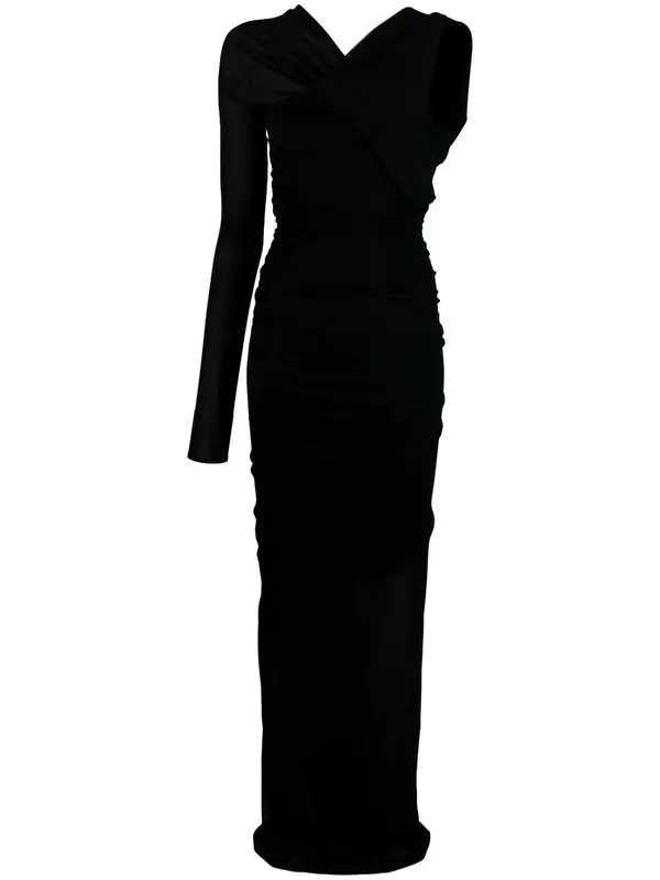 Saint Laurent Semi-sheer One-sleeve Long Dress