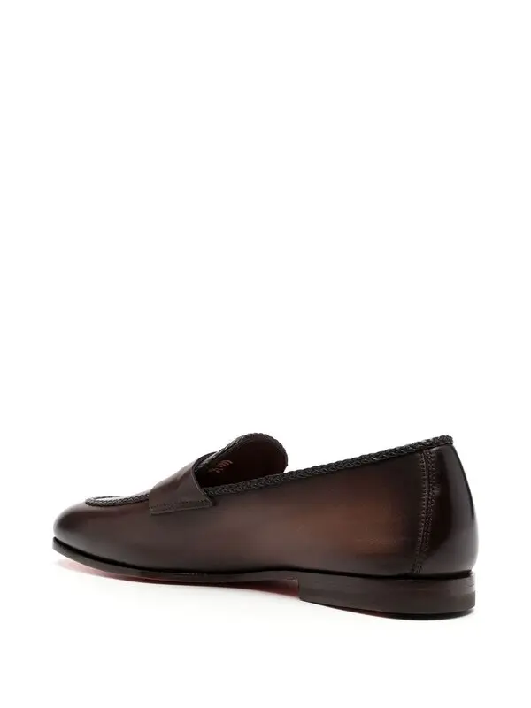 Santoni Leather Penny Loafers - Brown