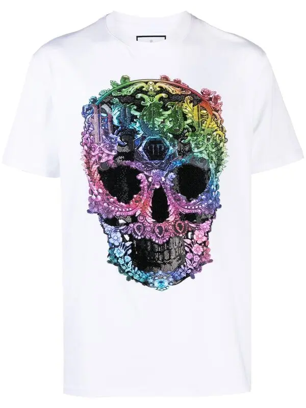 Philipp Plein Rhinestone-embellished Skull-print T-shirt - White