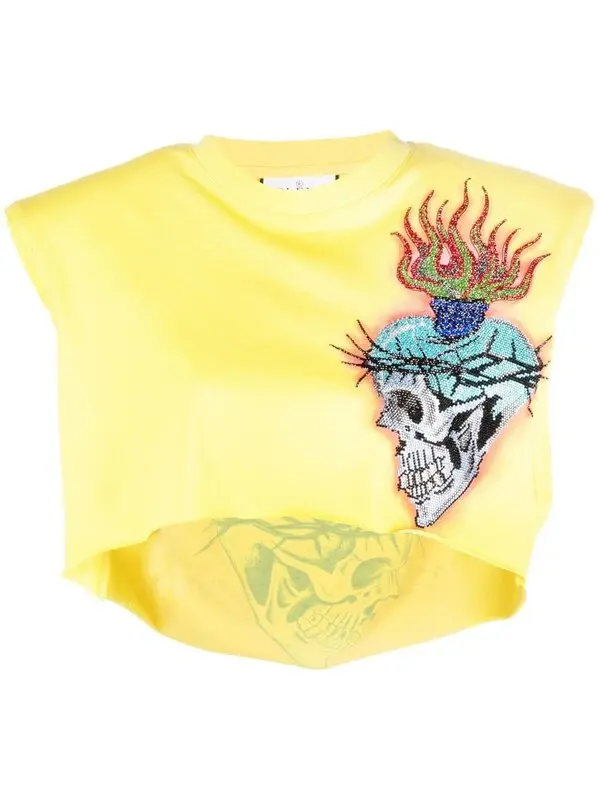Philipp Plein Love Tattoo Cropped T-shirt - Yellow