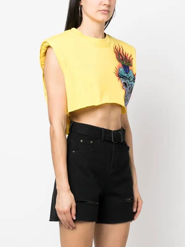 Philipp Plein Love Tattoo Cropped T-shirt - Yellow