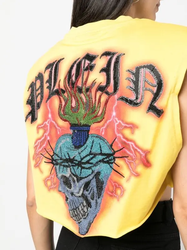 Philipp Plein Love Tattoo Cropped T-shirt - Yellow