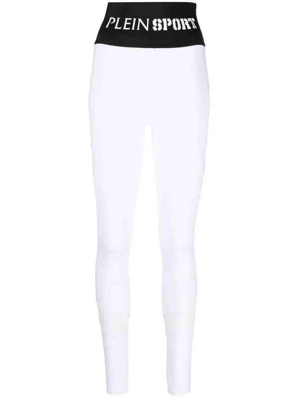 PLEIN SPORT Logo-waistband High-waisted Leggings - White
