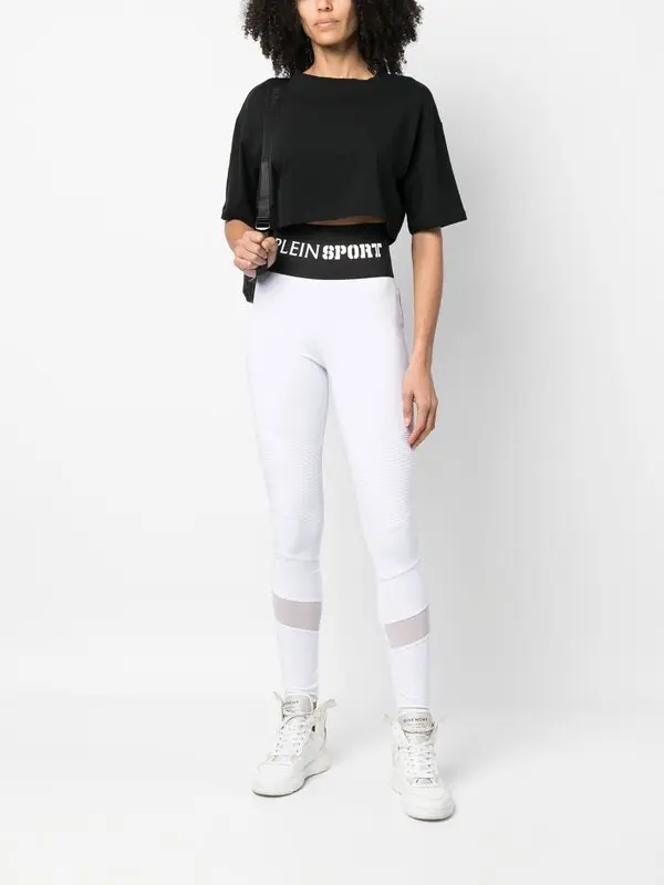PLEIN SPORT Logo-waistband High-waisted Leggings - White