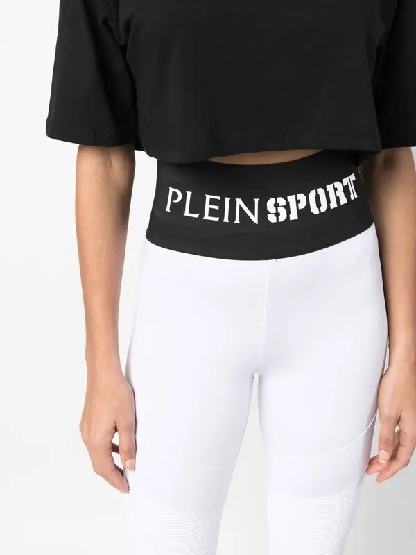 PLEIN SPORT Logo-waistband High-waisted Leggings - White
