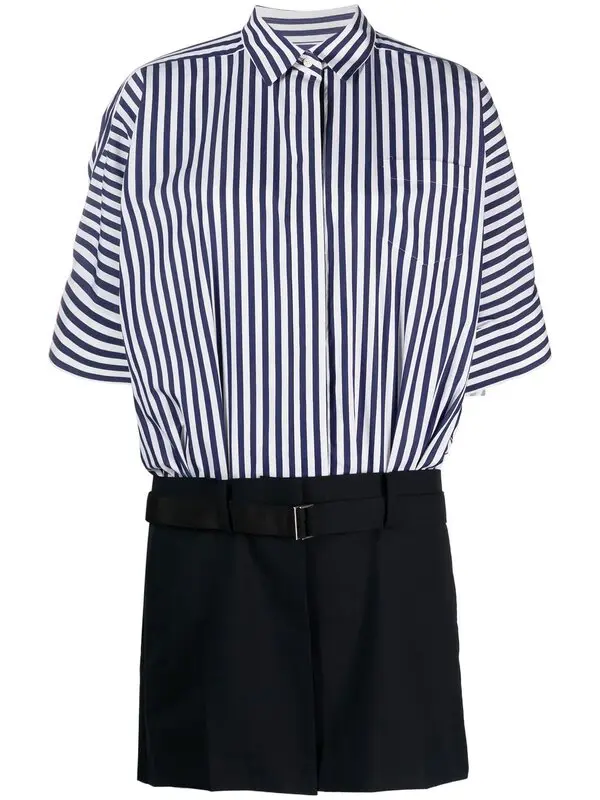 Sacai Striped Panelled Shirtdress - White