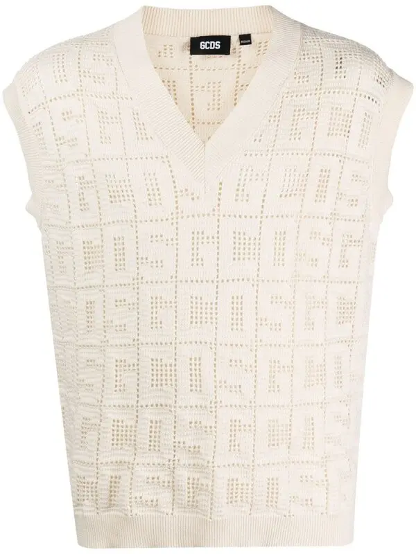 Gcds Monogram Macramé Gilet - Neutrals