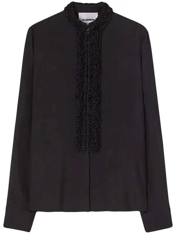 JIL SANDER Ruffle-trim Long-sleeved Shirt - Black