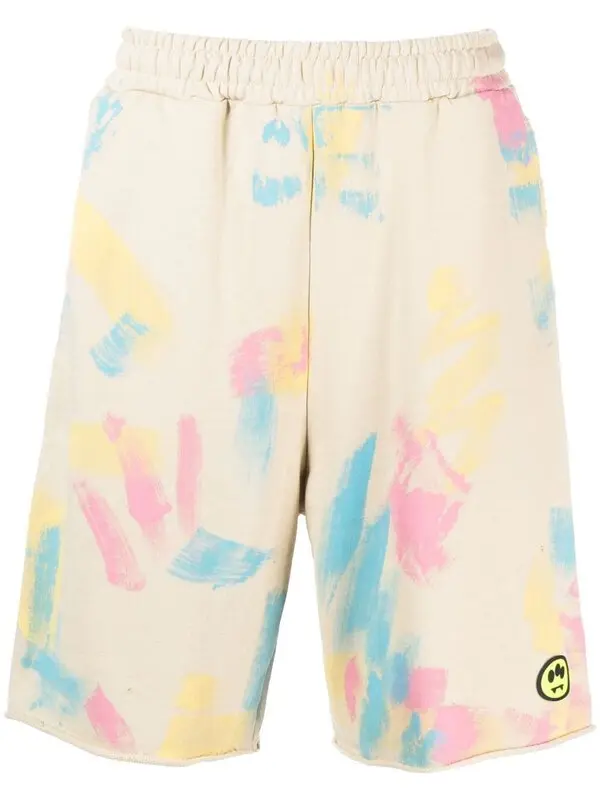 BARROW Tie-dye Print Logo Shorts - Neutrals