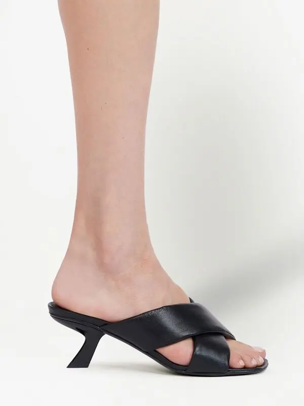 FERRAGAMO Crossover-strap Lambskin Mules - Black