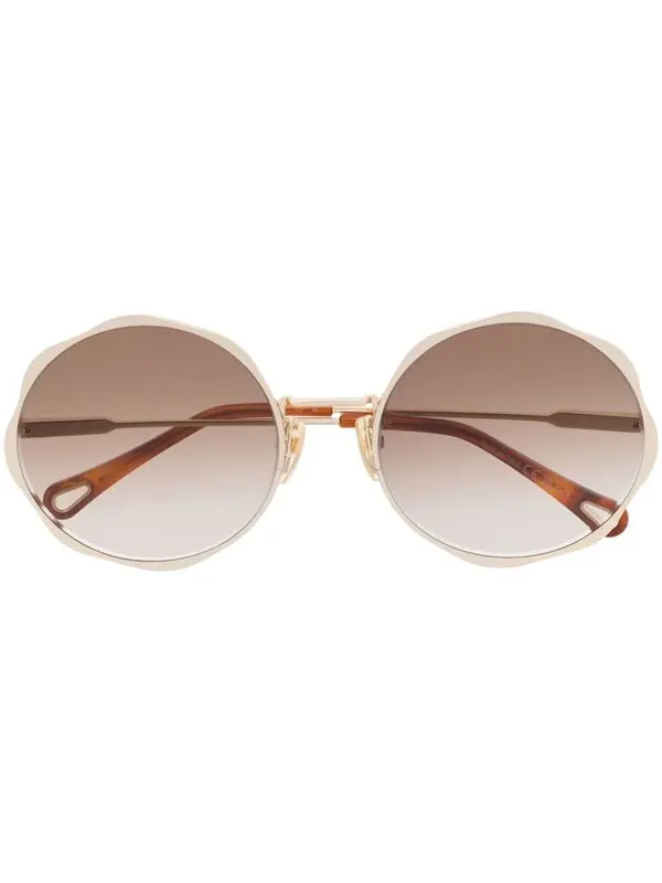 Chloé Engraved-logo Round-frame Sunglasses - Gold