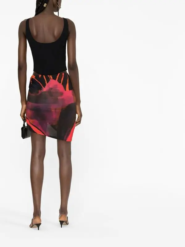 LOUISA BALLOU Queen-print Draped Miniskirt - Black