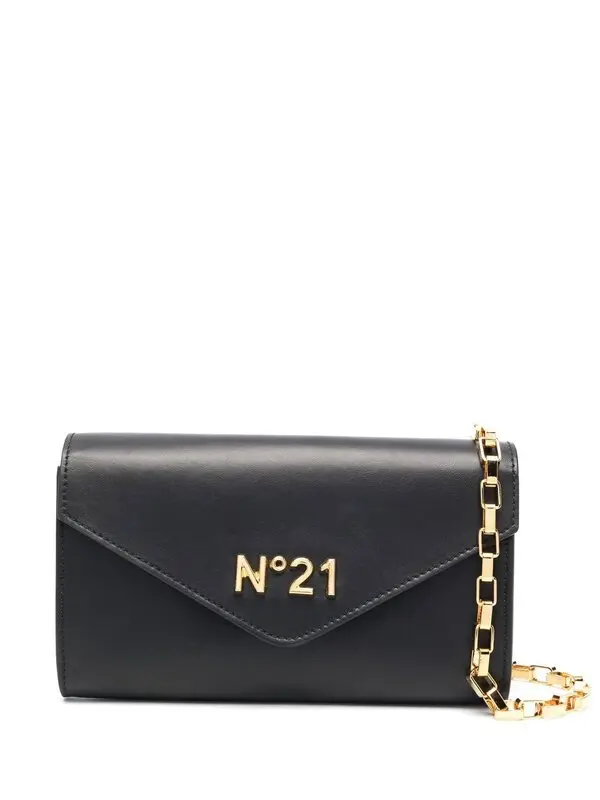 N°21 Leather Shoulder Bag With Logo - Black