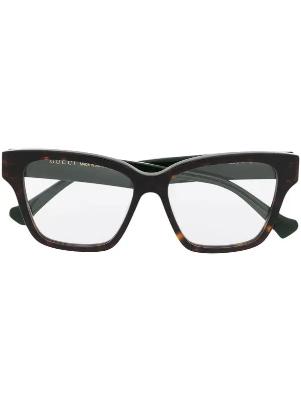 Gucci Logo-plaque Square-frame Glasses - Brown