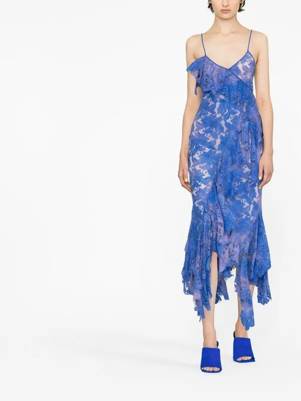 Attico Thelma Lace Draped Dress - Blue