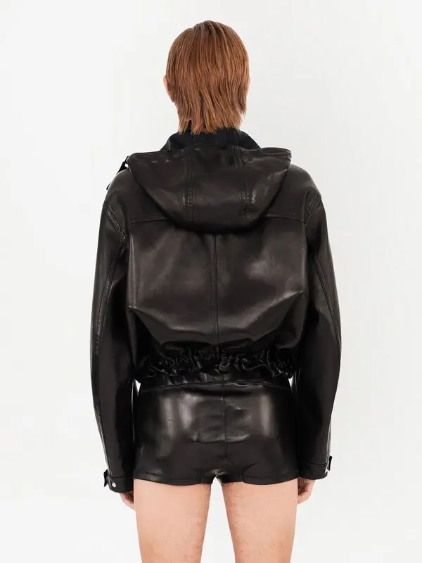 FERRAGAMO Drawstring Hood Leather Jacket